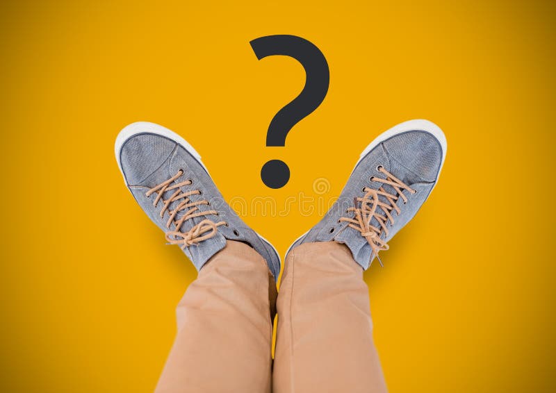 Question Mark and Grey Shoes on Feet with Yellow Background Stock Image ...