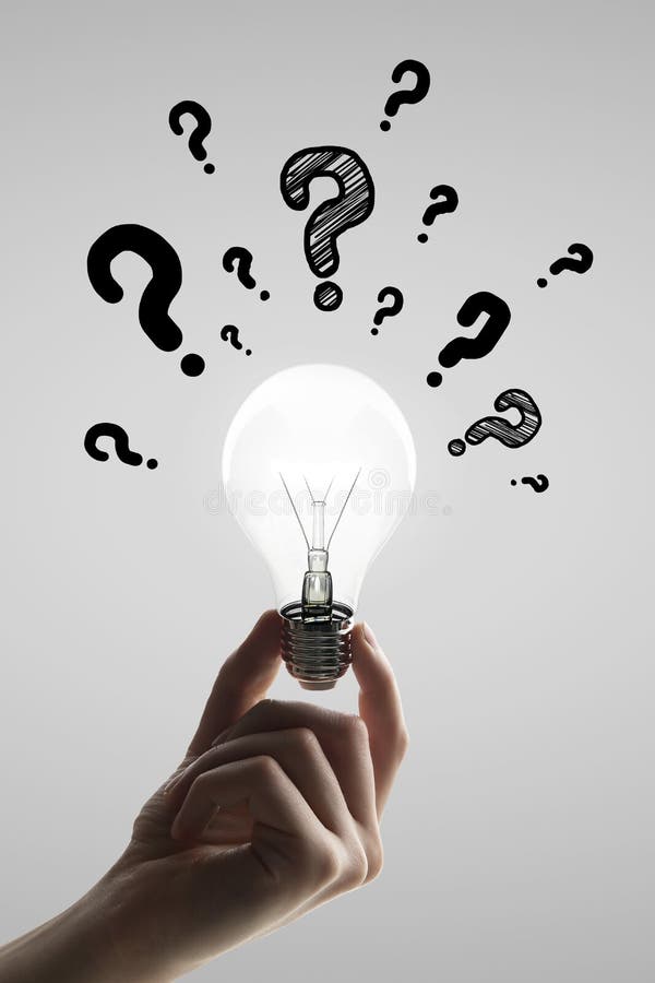 Light Bulb and Question Marks Graphics Stock Image - Image of dark ...