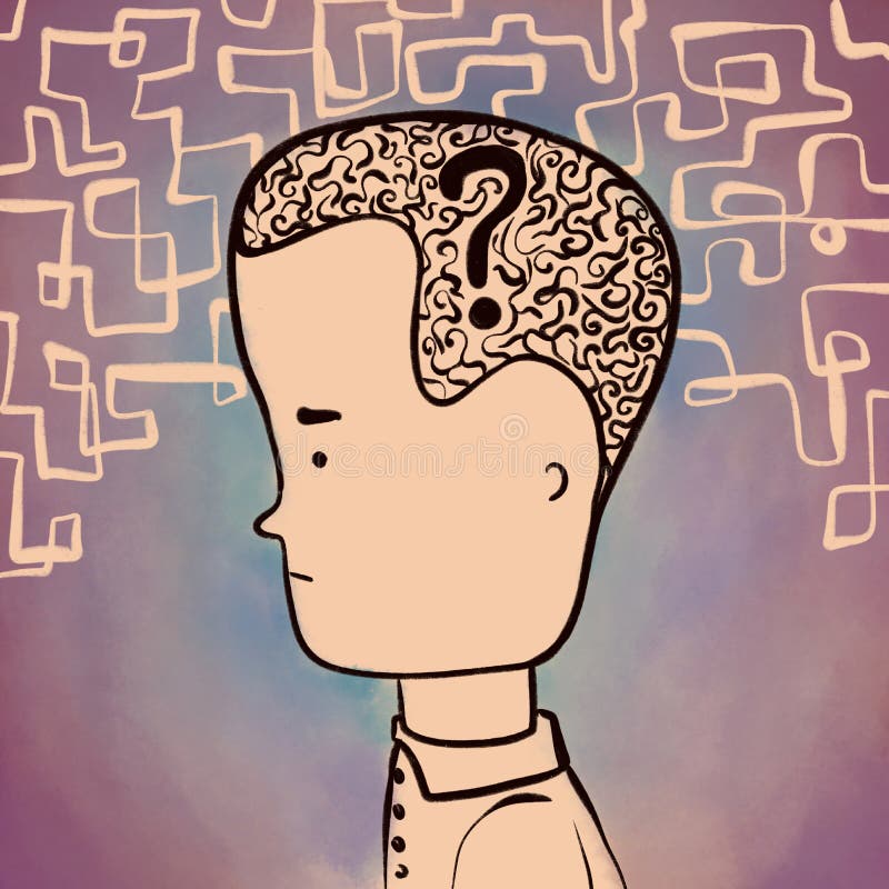 A Question Mark in the Head. Person Drawn Profile. Thinking and ...