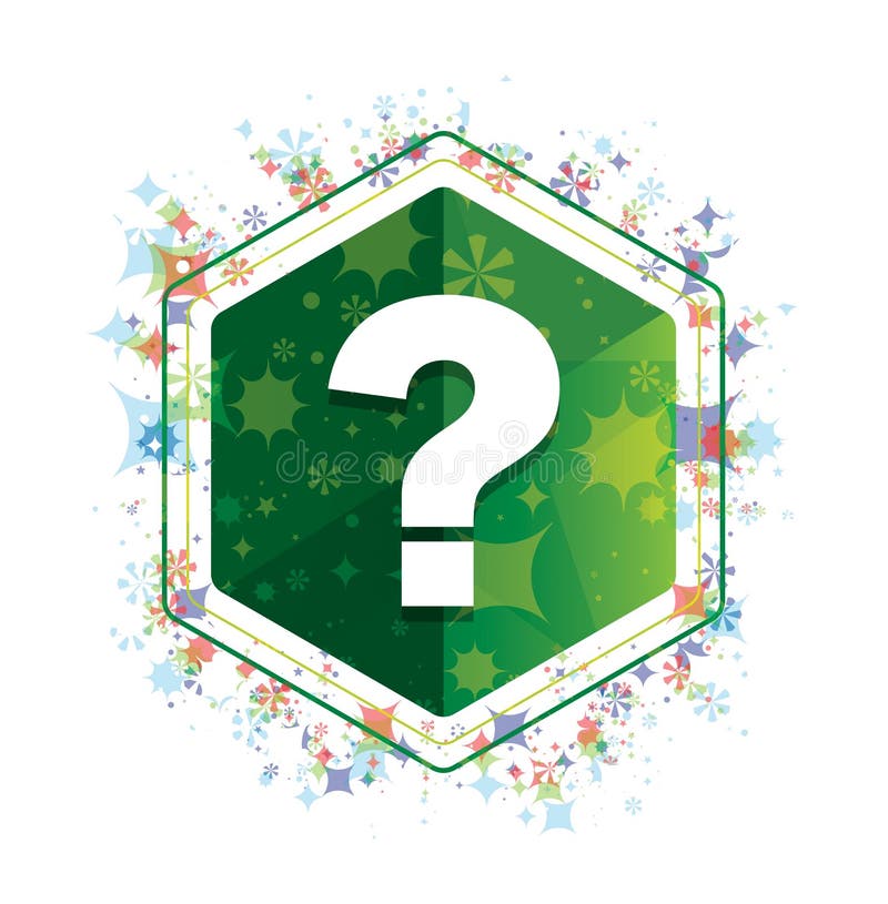 Question Mark Icon Floral Plants Pattern Green Hexagon Button Stock ...