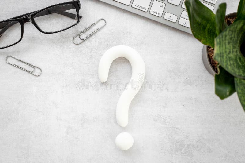 Question Mark Icon on Office or Students Desk. Solving Problem Concept ...