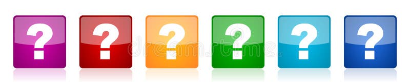 Question Mark Icon Set, Colorful Square Glossy Vector Illustrations in ...