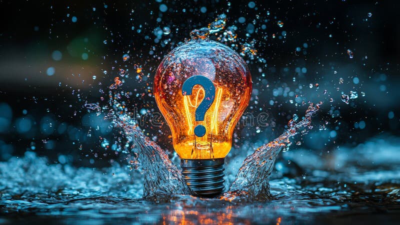 Question Mark Inside Glowing Light Bulb Surrounded by Water Splash ...