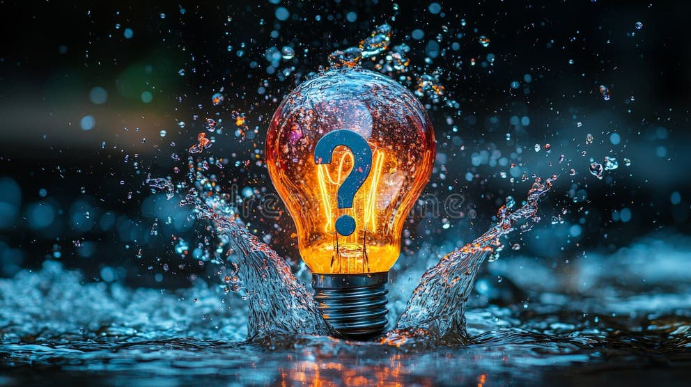 Question Mark Inside Glowing Light Bulb Surrounded by Water Splash ...