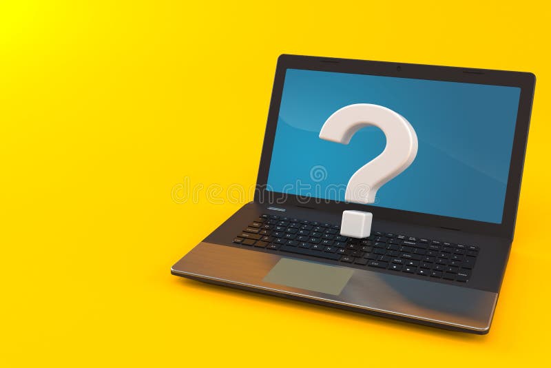 Laptop With Question Marks On The Screen Isolated Over White. Stock ...
