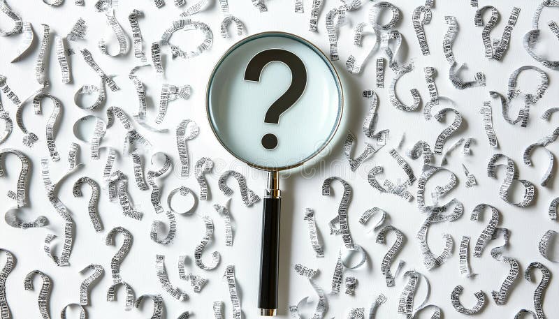 Question Mark on a Light Background, Top View through a Magnifying ...