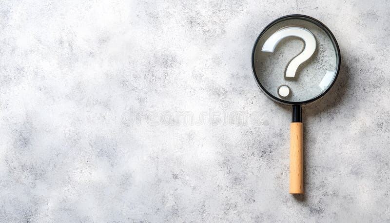 Question Mark on a Light Background, Top View through a Magnifying ...