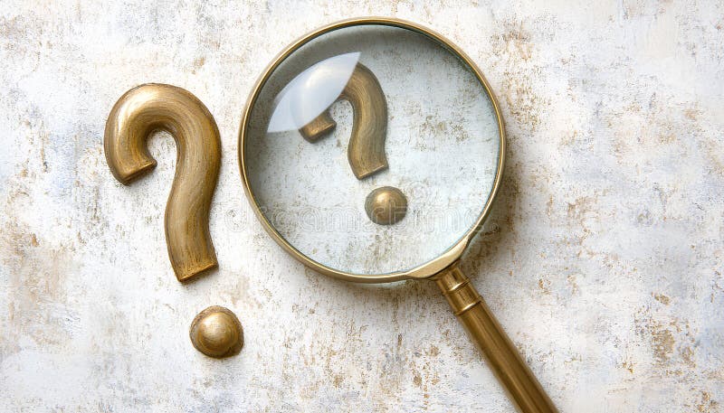 Question Mark on a Light Background, Top View through a Magnifying ...