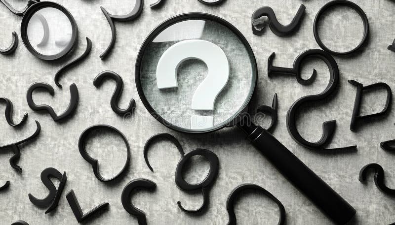 Question Mark on a Light Background, Top View through a Magnifying ...