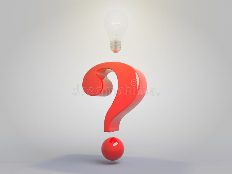 Question Mark with Lit Light Bulb Idea Concept 3D Illustration Stock ...