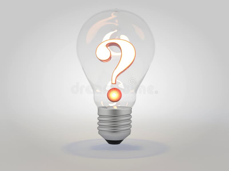 Question Mark with Lit Light Bulb Idea Concept 3D Illustration Stock ...
