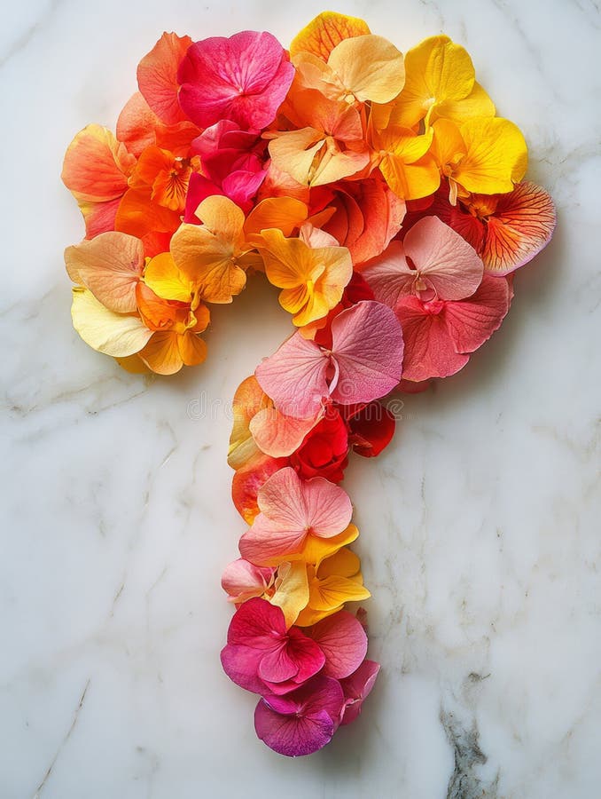 Question Mark Made of Colorful Flower Petals on Marble Background ...