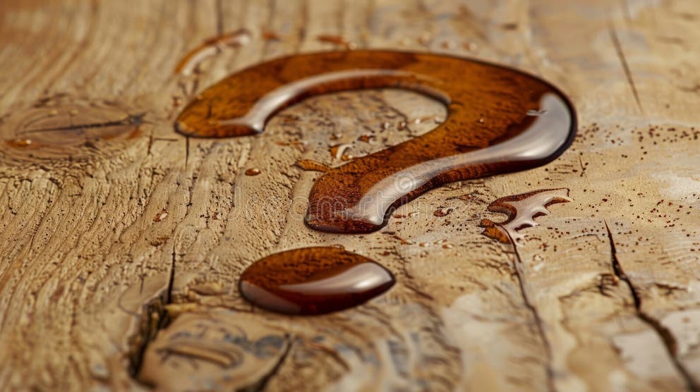 A Question Mark Made of Liquid on a Wooden Surface. Stock Photo - Image ...