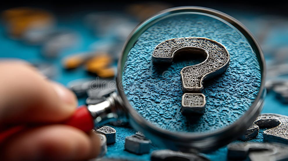 Question Mark Magnified Under a Lens Examining Unknowns and ...
