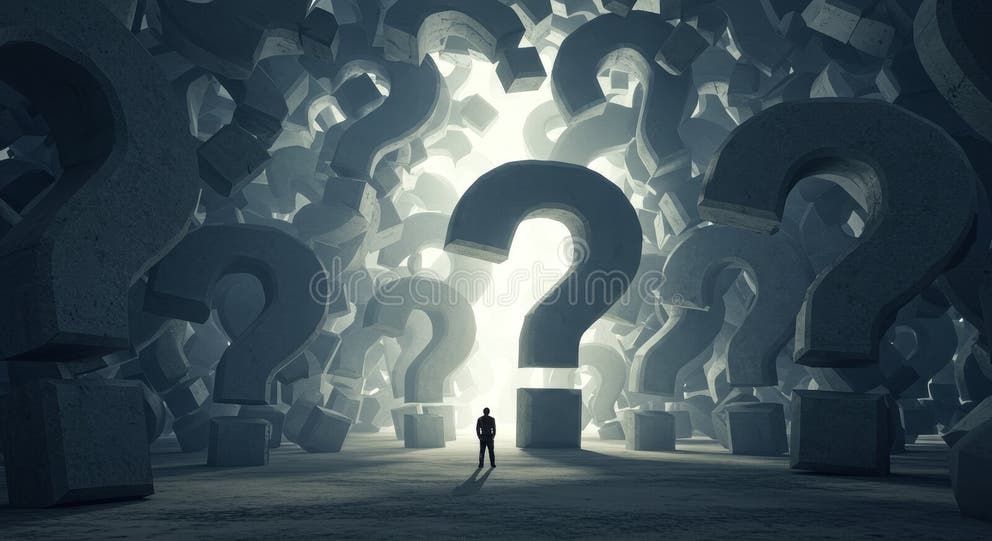 Question Mark Maze a Lone Figure Stands before a Vast Array of Question ...