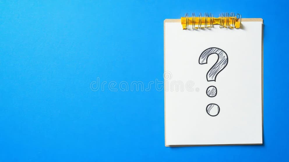 Question Mark on Notepad, Blue Background, Minimalist Concept, Notepad ...
