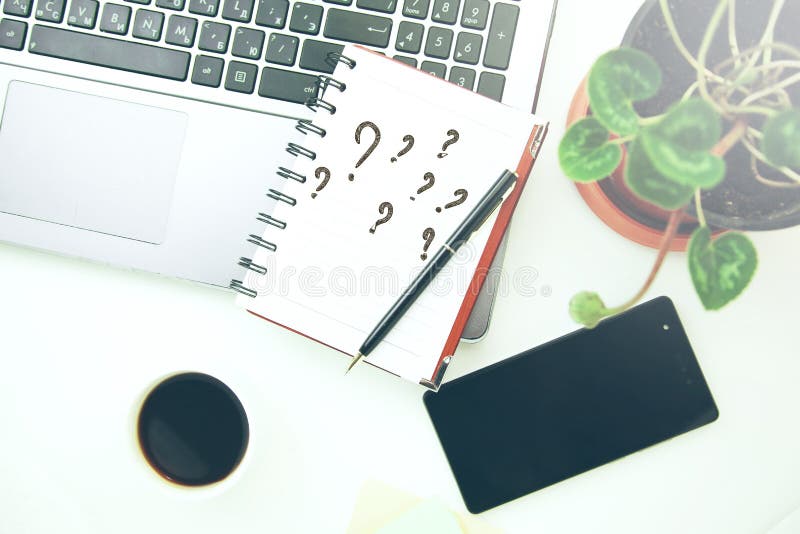 Question mark on notebook stock photo. Image of empty - 137362632