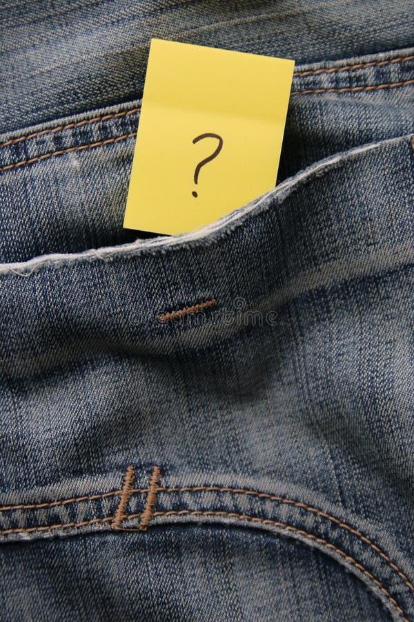 A Question Mark on a Paper Tag in a Jeans Pocket Stock Photo - Image of ...