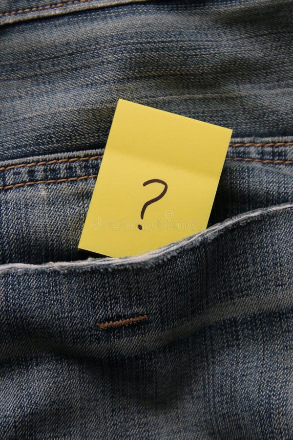 A Question Mark on a Paper Tag in a Jeans Pocket Stock Image - Image of ...