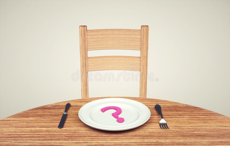 Question Mark on a Plate at Dinner Table Stock Illustration ...