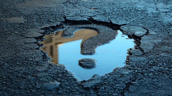 A Question Mark in a Puddle on a Cracked Road. Stock Photo - Image of ...