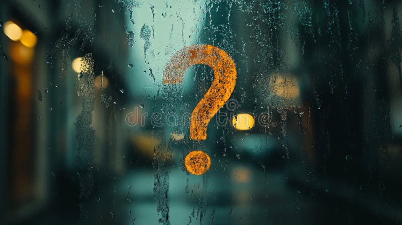 Question Mark on a Rainy Window in an Urban Setting. Stock Photo ...