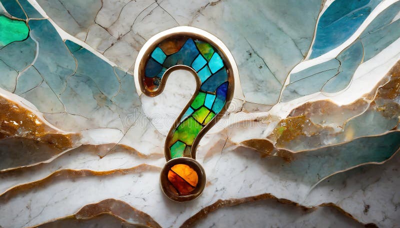 A Question Mark Rendered in Stained Glass Surrounded by a Marble-like ...