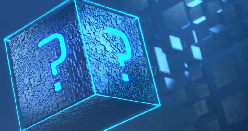 Question Mark. Rotation of a Technological Cube with a Question Mark ...