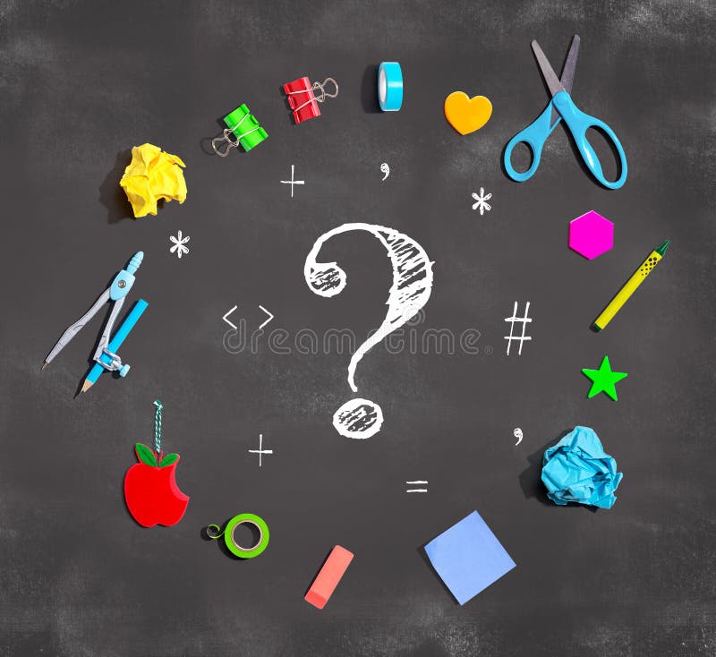 Question Mark with School Supplies on a Chalkboard Stock Photo - Image ...