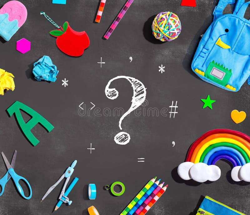 Question Mark with School Supplies on a Chalkboard Stock Photo - Image ...