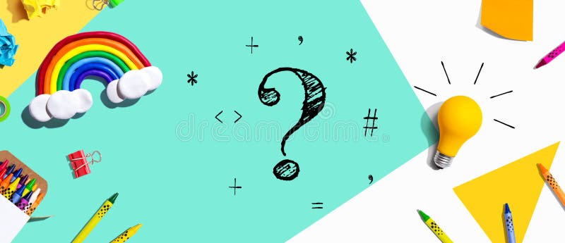 Question Mark with School Supplies - Flat Lay Stock Photo - Image of ...