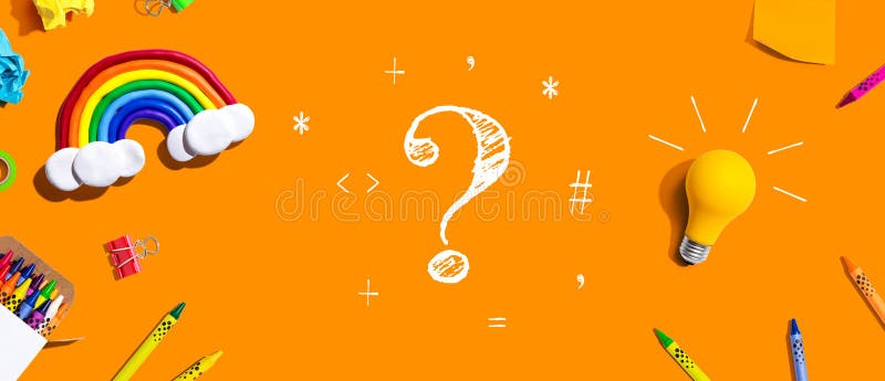 Question Mark with School Supplies - Flat Lay Stock Photo - Image of ...