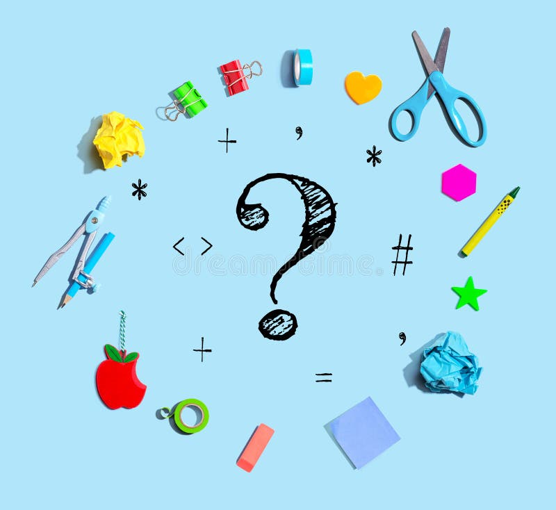 Question Mark with School Supplies - Flat Lay Stock Photo - Image of ...