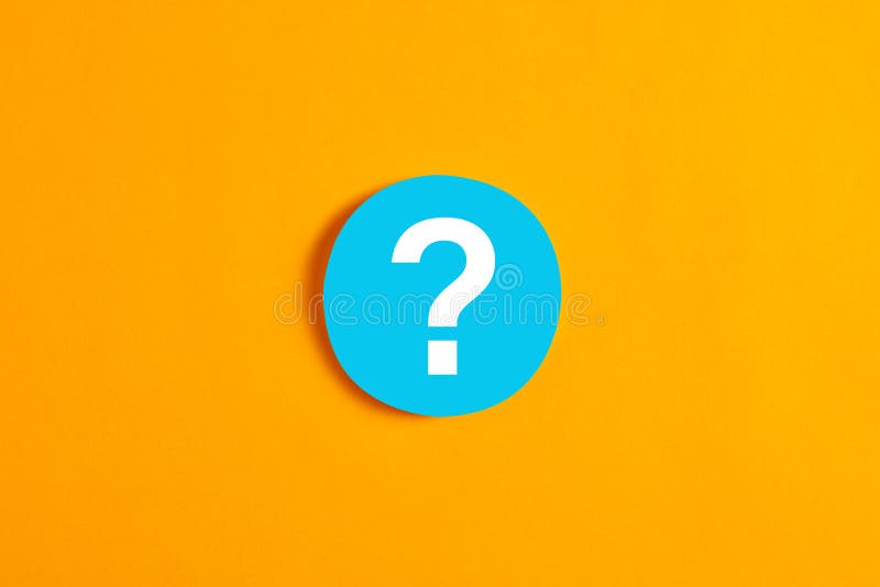 Question Mark Sign on Blue Round Paper Against Yellow Background Stock ...