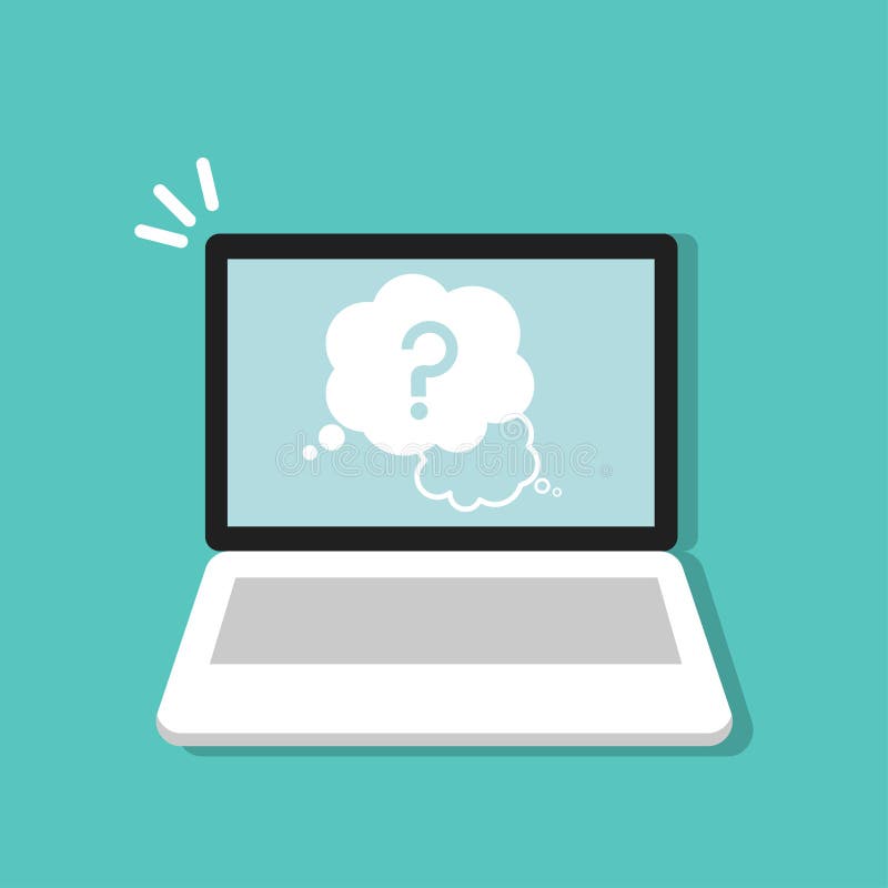 Question Mark Sign in a Speech Bubble on Laptop, Computer Symbol Flat ...