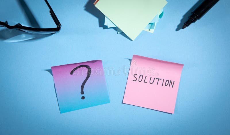 Question Mark and Solution Text on Sticky Notes with Marker Stock Image ...