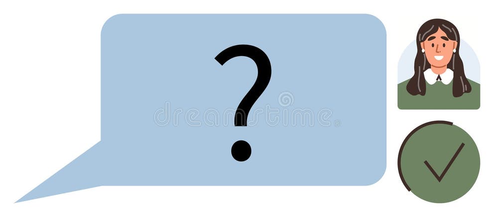 Question Mark in Speech Bubble with Portrait and Checkmark Representing ...