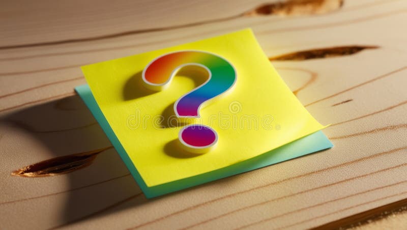 Question Mark Sticky Note, Vibrant Design on Textured Wood Background ...