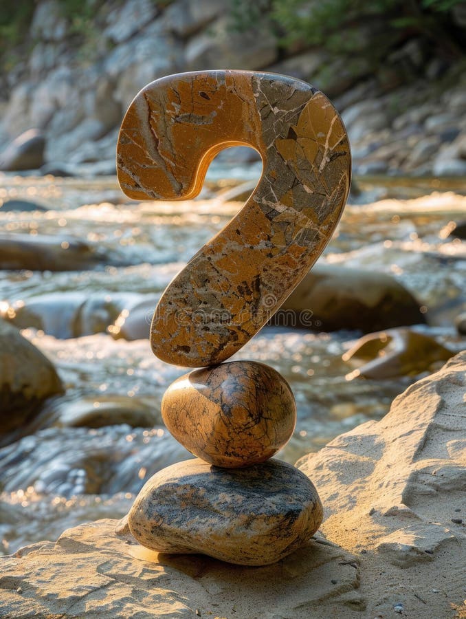 Question Mark Stone Sculpture Balancing by the River. Stock Image ...