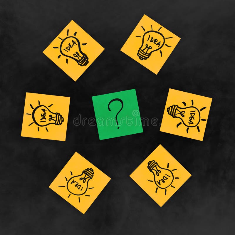 Question Mark Surrounded by Light Bulbs Drawn on Sticky Notes. Idea ...