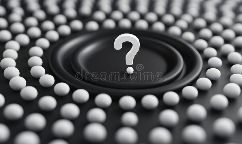 Question Mark Surrounded by White Spheres on a Black Surface ...