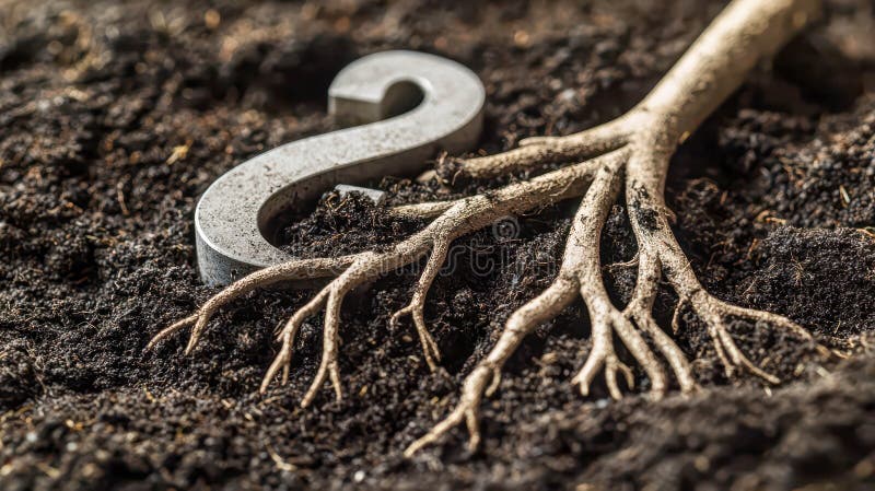 Question Mark Symbol Emerging from Soil and Roots in Earth Stock ...