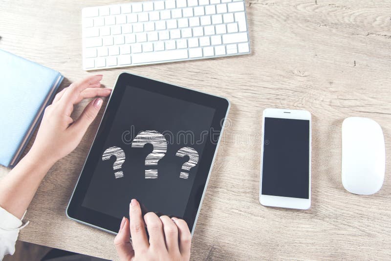 Question Mark on Tablet Screen Stock Image - Image of tablet, white ...