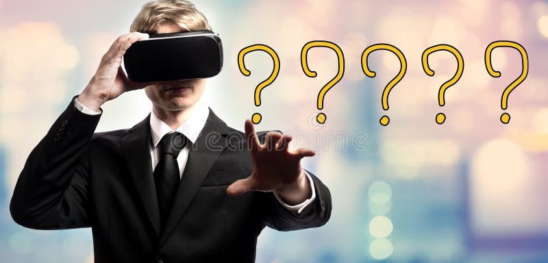 Question Mark Text with Businessman Using a Virtual Reality Stock Image ...