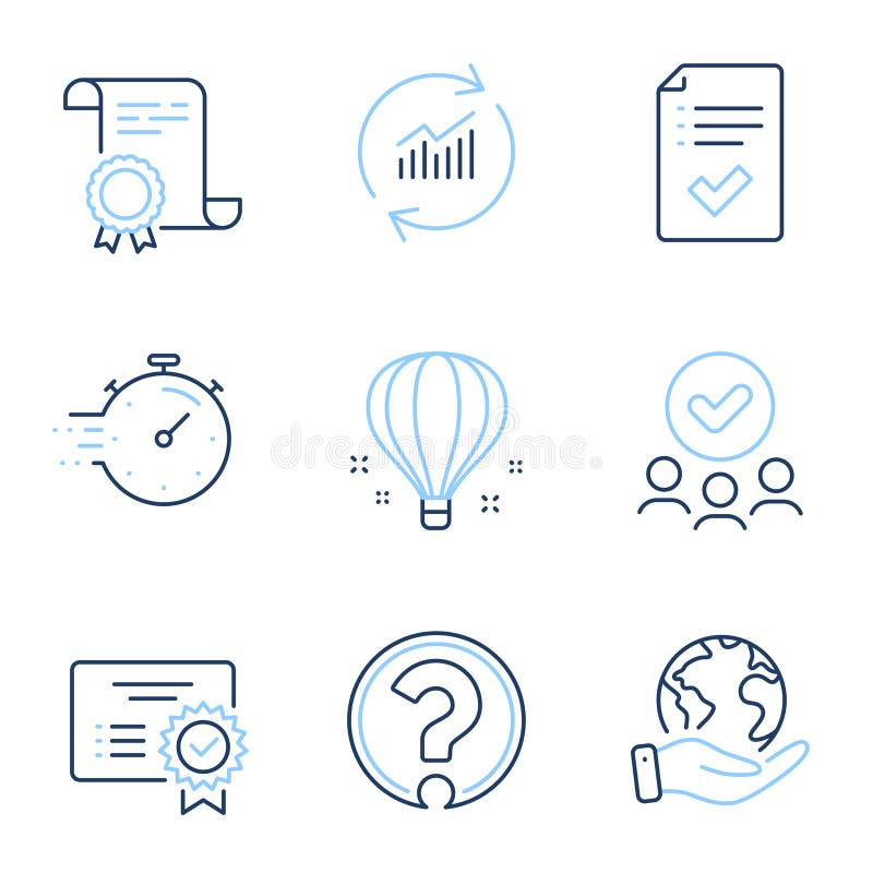 Question Mark, Timer and Update Data Icons Set. Certificate, Approved ...