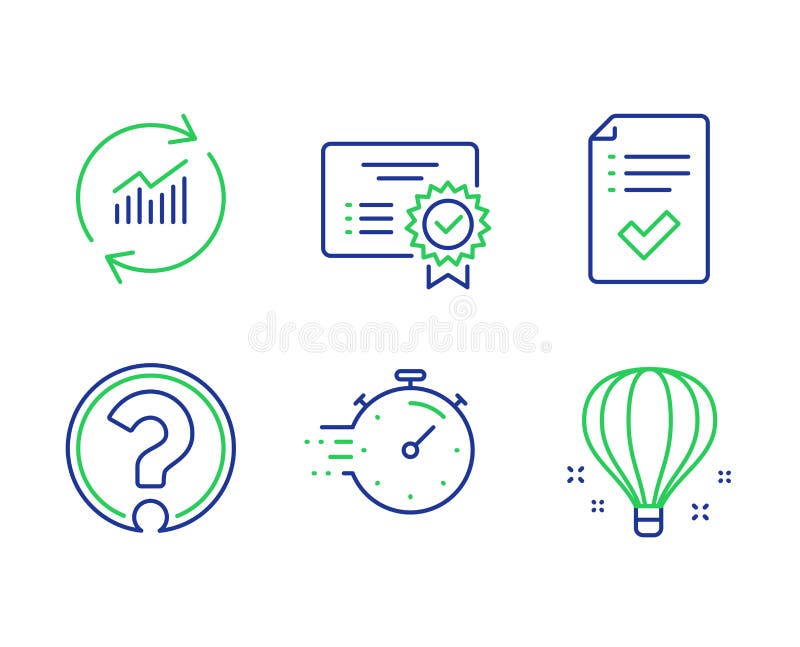 Question Mark, Timer and Update Data Icons Set. Certificate, Approved ...