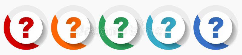 Question Mark Vector Icon Set, Flat Design Colorful Round Icons in 5 ...