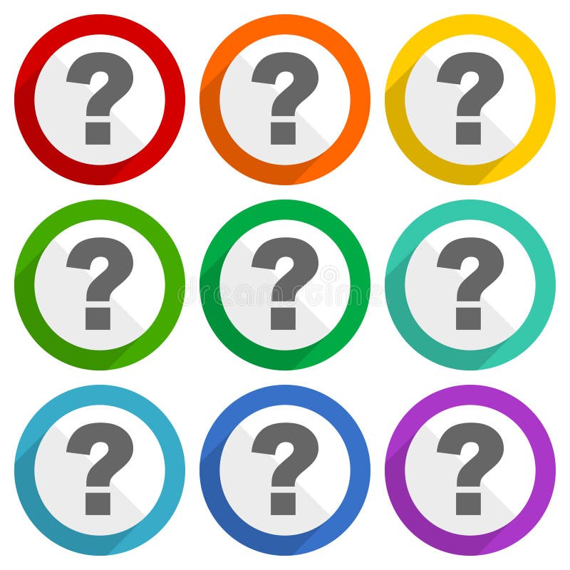Question Mark Vector Icons, Set of Colorful Flat Design Buttons for ...