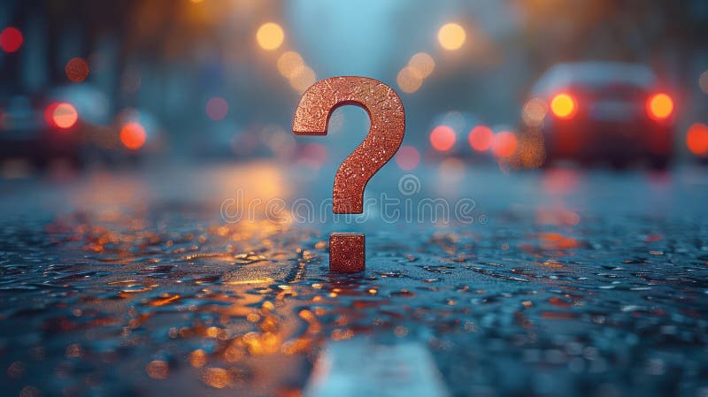 Question Mark on Wet Road, Blurred Car Front, Safe Driving Concept ...