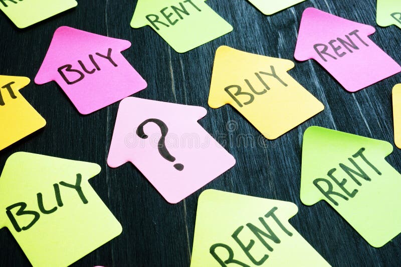 Question Mark and Word Buy or Rent on the Home Shape Stock Photo ...